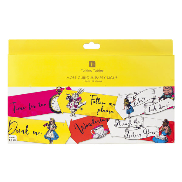 Alice in Wonderland Bright Hanging Paper Sign Decorations - 12 Pack ...