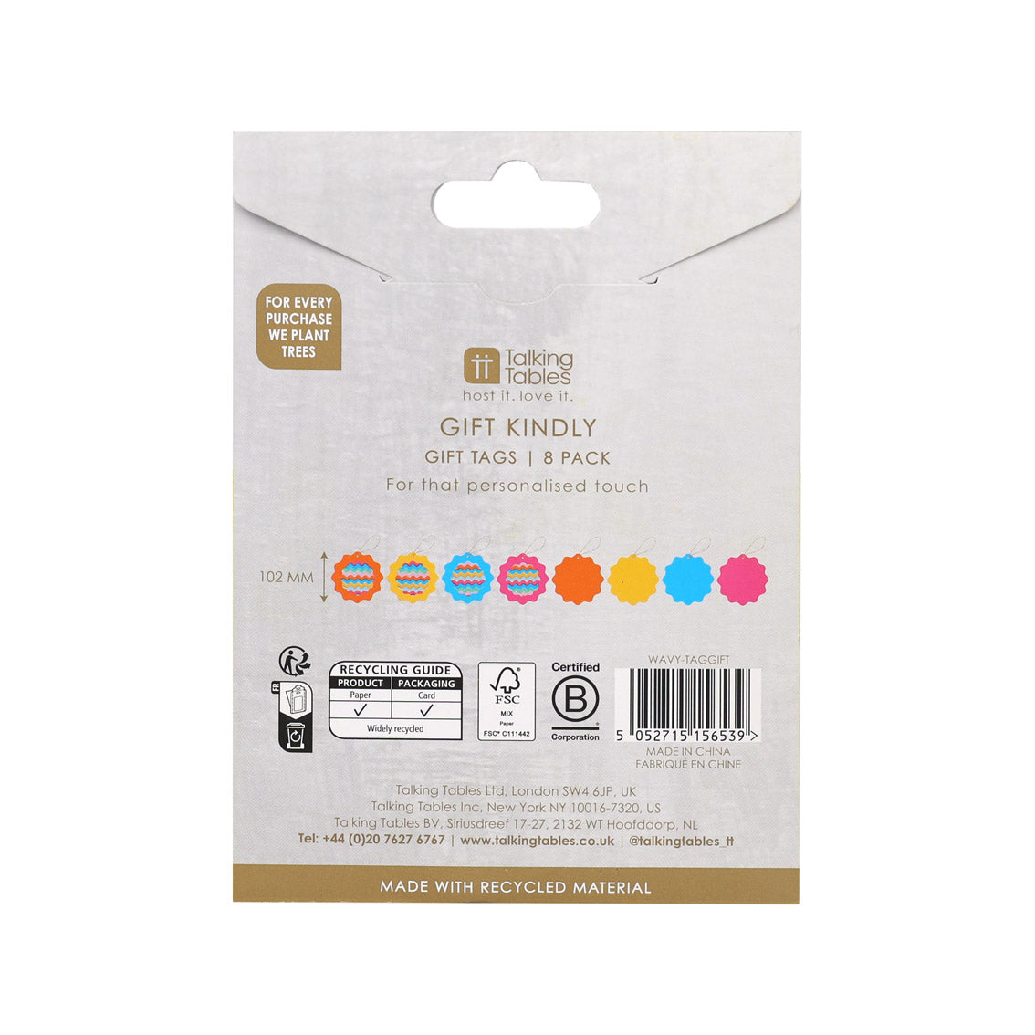 Wavy Multicolor Gift Tags - 8 Pack | Gift Wrap | – Talking Tables US Trade